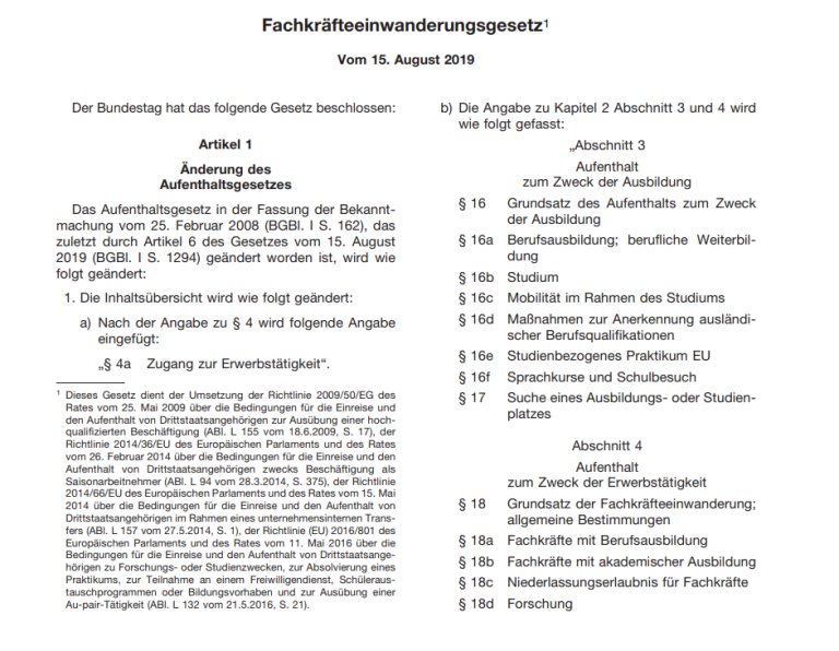 Gesetzestext als pdf - Fachkräfteeinwanderungsgesetz